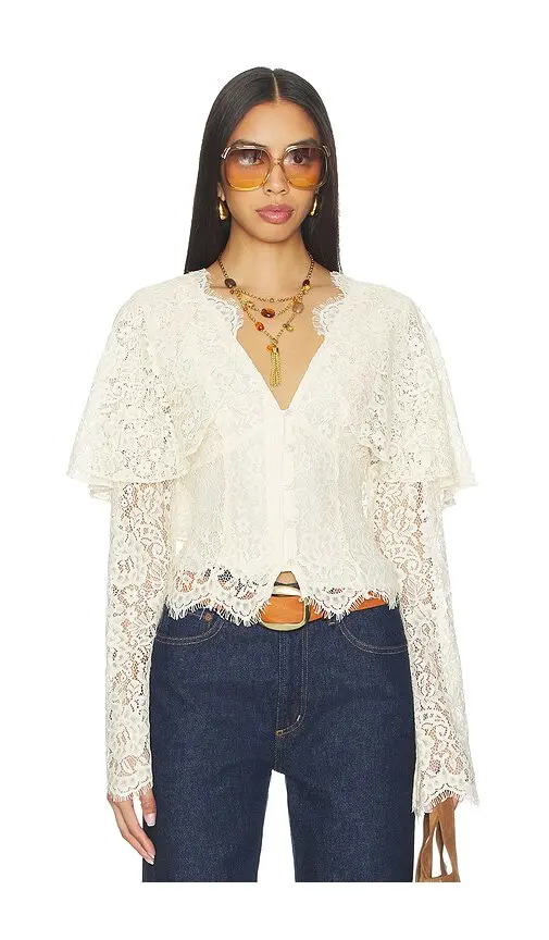 Tularosa Clarissa Lace Top With Exaggerated Sleeves - Ivory