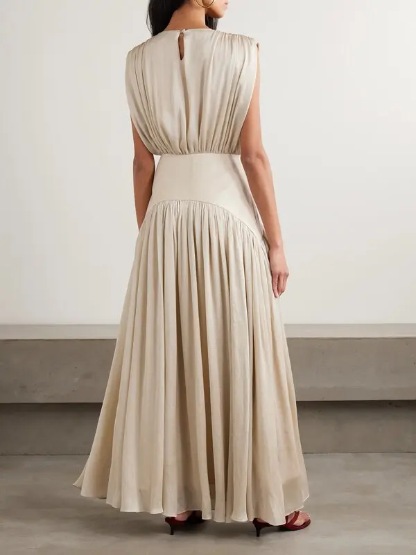 Abadia Suri Gathered Pliss-satin Gown - Brown