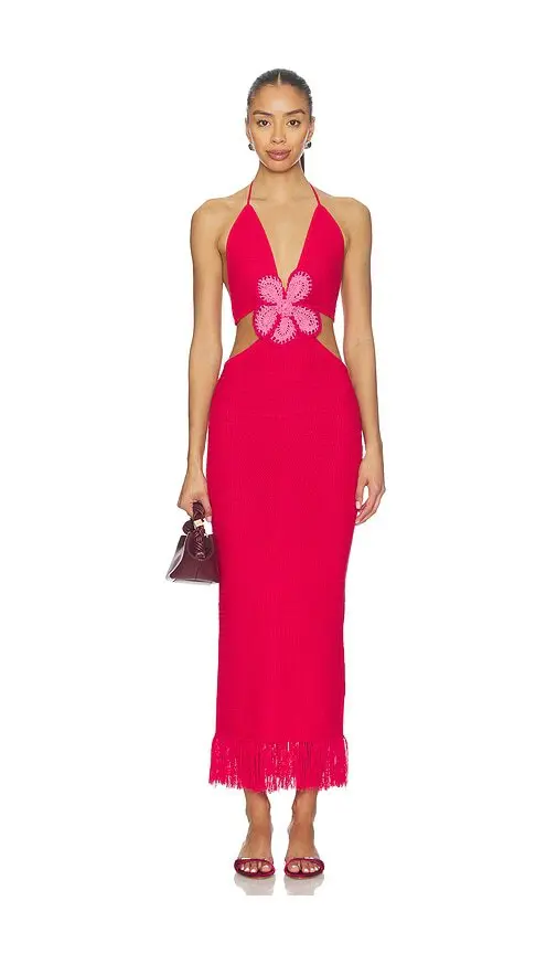 CAPITTANA Starla Crochet Maxi Dress With Flower Detail - Red