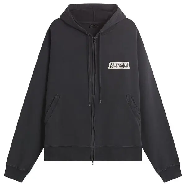 Balenciaga Masking Tape Jersey Zip Up - Faded Washed Black