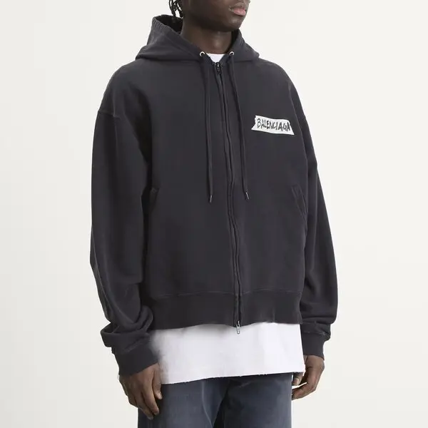 Balenciaga Masking Tape Jersey Zip Up - Faded Washed Black