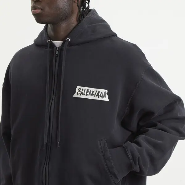 Balenciaga Masking Tape Jersey Zip Up - Faded Washed Black
