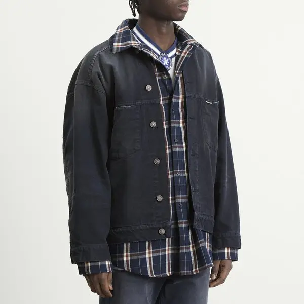 Balenciaga Double Layer Patched Shirt Jacket - Navy/dirty Dark Blue