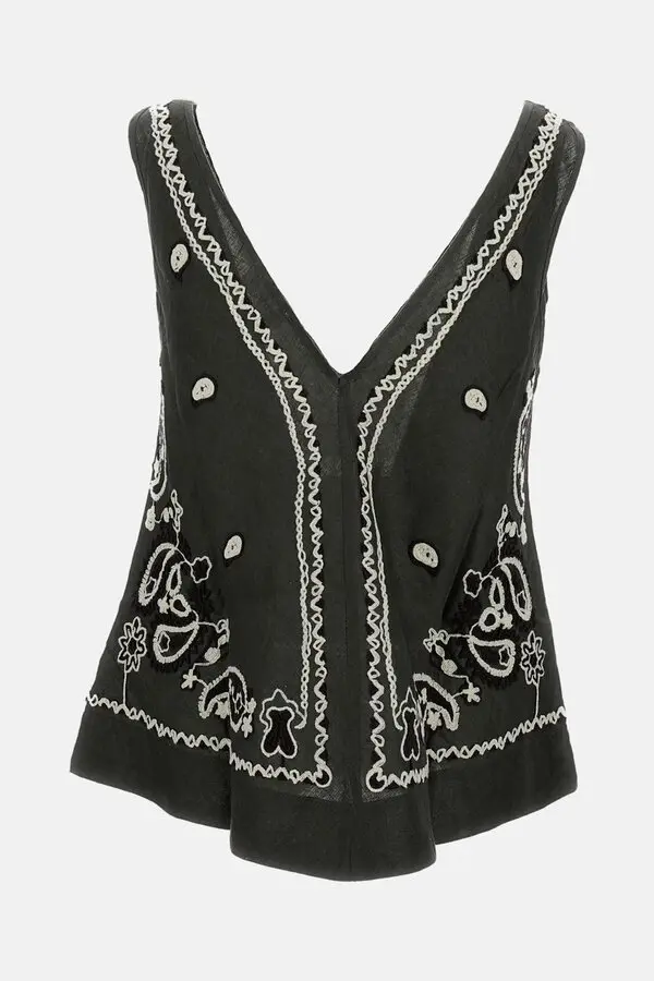 PAROSH Embroidered Linen Top - Green