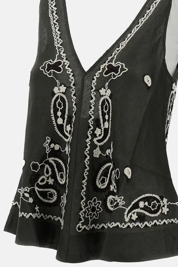 PAROSH Embroidered Linen Top - Green