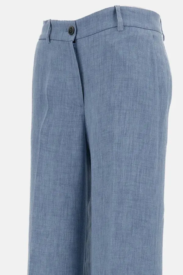 PAROSH Linen Blend Wide Leg Trousers - Azzurro
