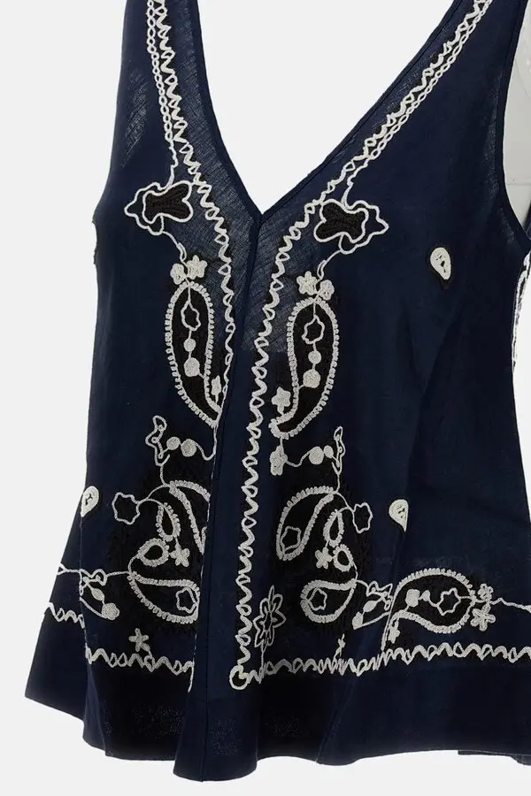 PAROSH Embroidered Linen Top - Blue