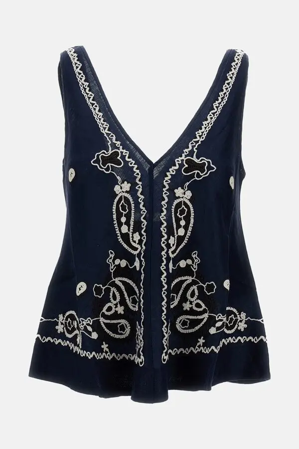 PAROSH Embroidered Linen Top