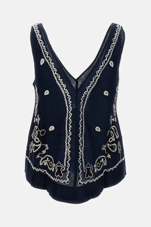 PAROSH Embroidered Linen Top