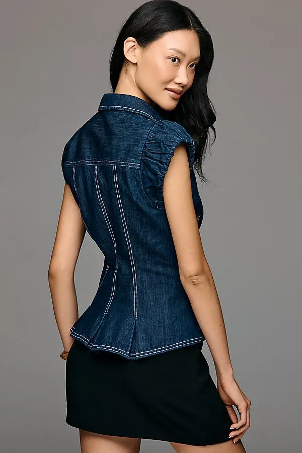 PILCRO Denim Puff Sleeve Top