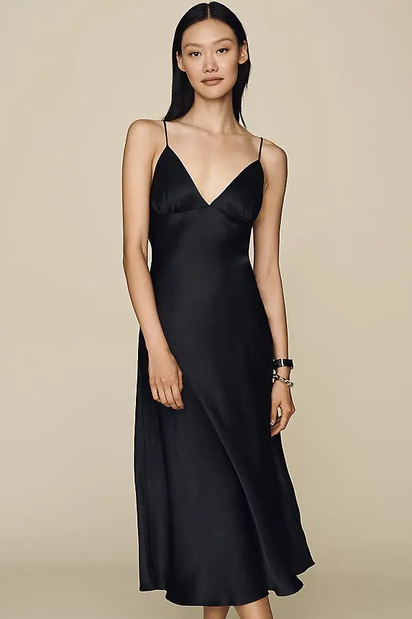 Maeve Clara Printed V-neck A-line Midi Dress - Black