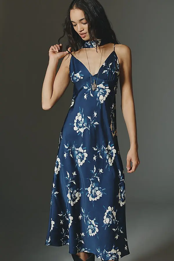 Maeve The Clara Printed A-line Midi Dress - Navy