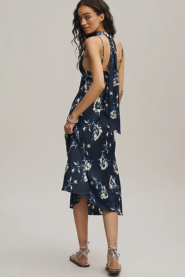 Maeve Clara Printed A-line Midi Dress - Navy