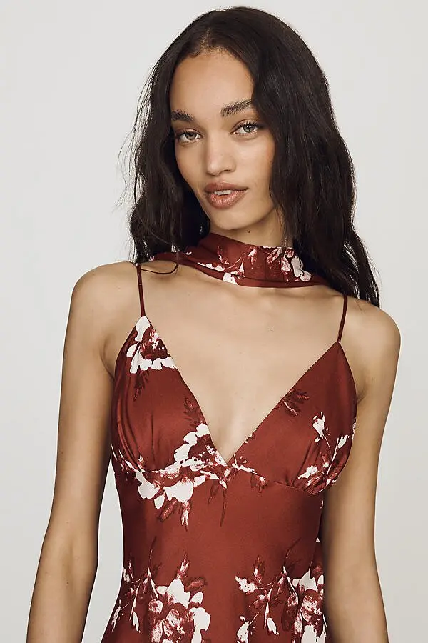 Maeve Clara Scarf-neck Midi Dress - Red Pattern