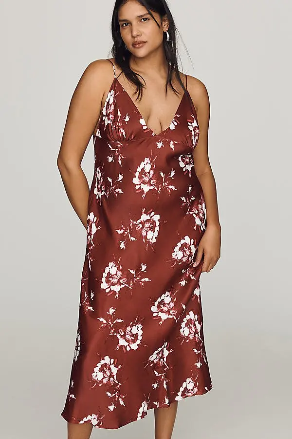 Maeve Clara Scarf-neck Midi Dress - Red Pattern