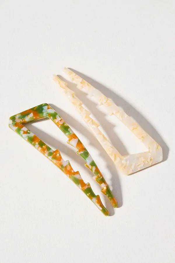 Anthropologie Resin Hair Pin Set - Green Pattern