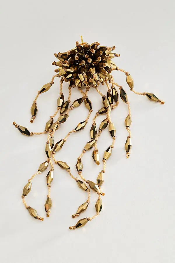Anthropologie Beaded Fringe Statement Earrings - Neutral