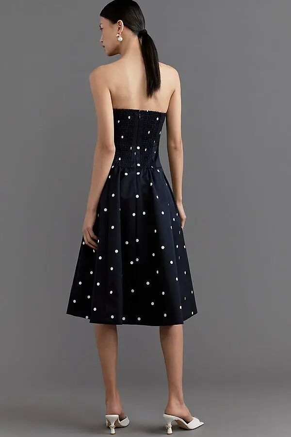 Maeve Strapless Polka Dot A-line Midi Dress