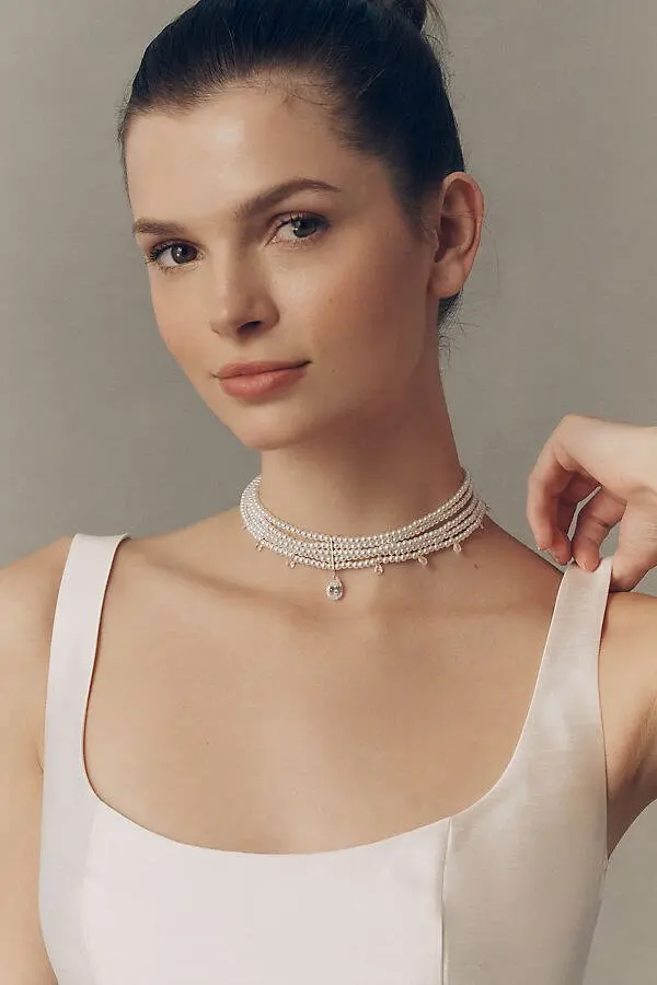 Anthropologie Pearl Drop Choker Necklace - Ivory