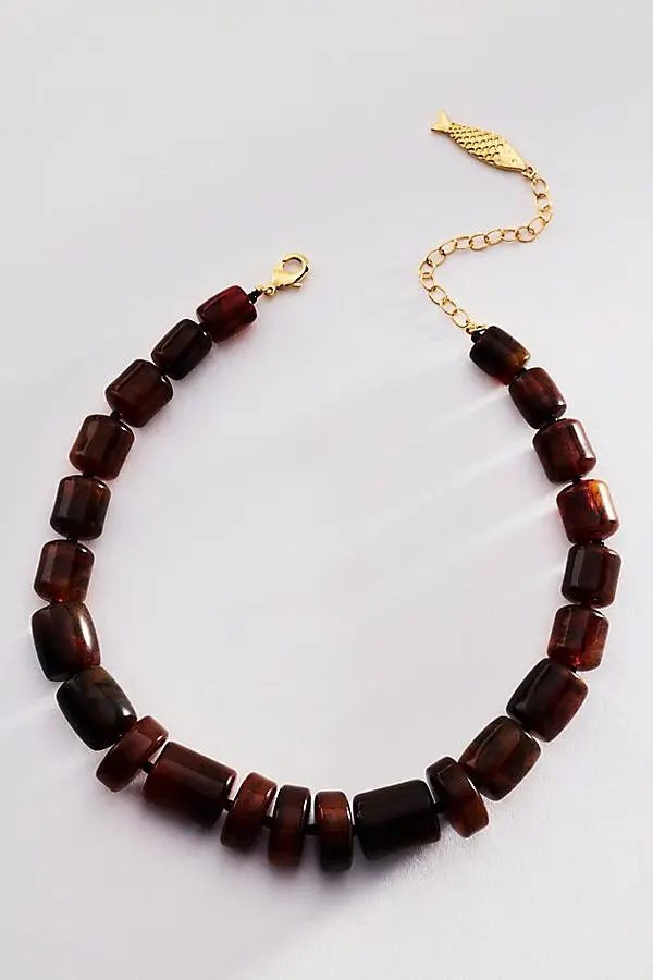 Anthropologie Chunky Resin Beaded Necklace - Tortoise