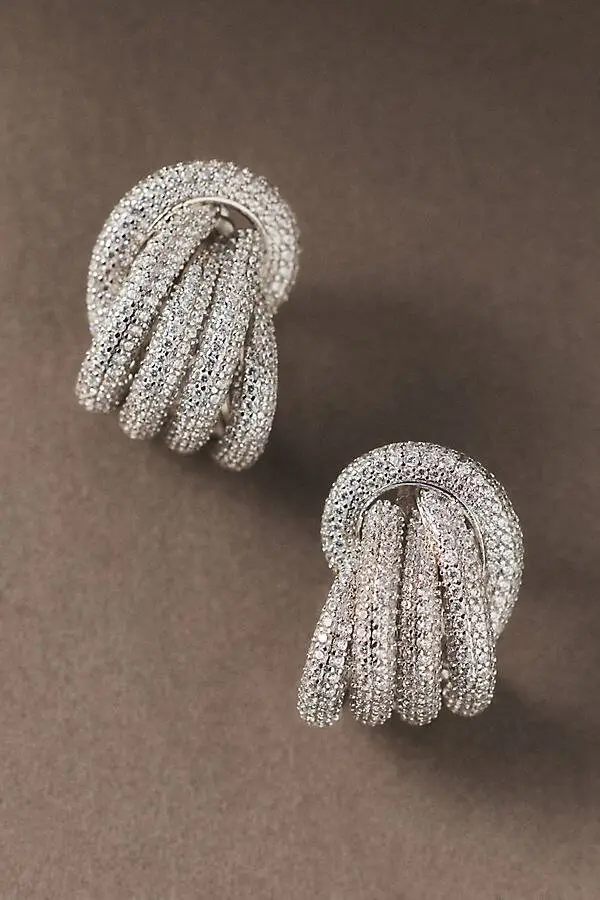 Shashi Margaux Pavé Knot Earrings - Silver