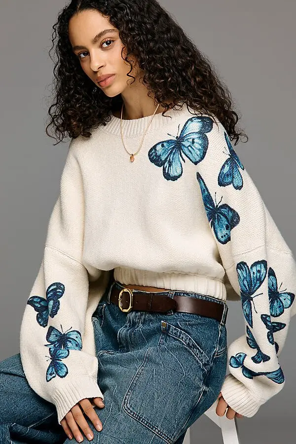 PILCRO Long-sleeve Butterfly Sleeve Pullover