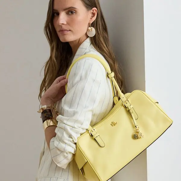 Ralph Lauren Leather Large Marcy Zip Satchel - Lemon Sorbet