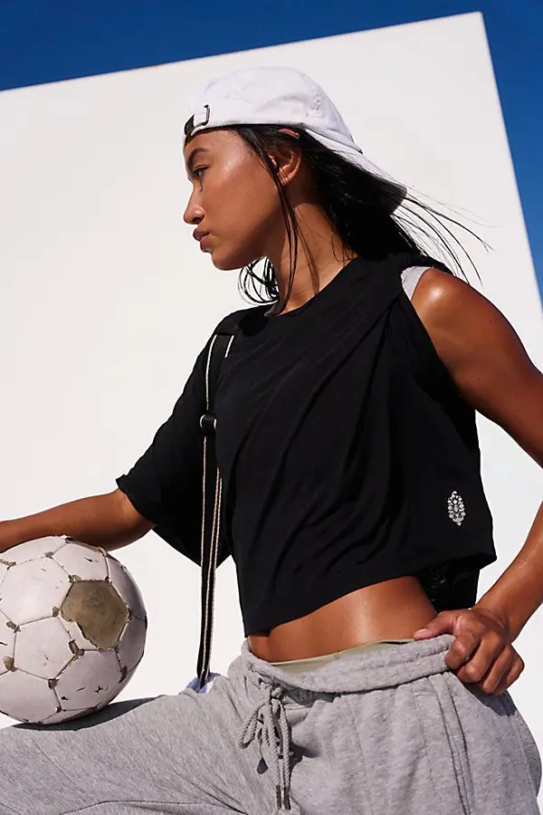 Free People Tempo Cropped Uv Protection Boyfriend Tee - Black