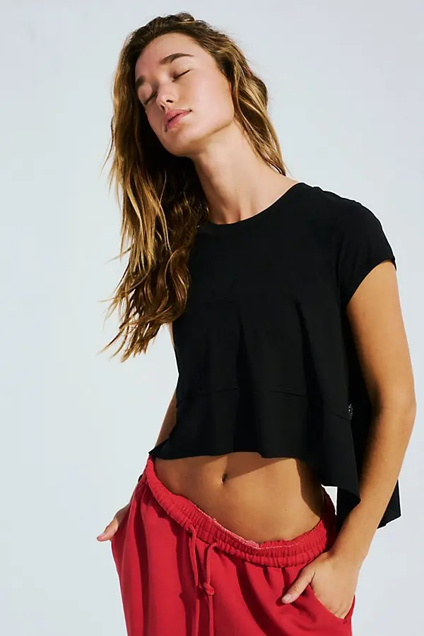 Free People Tempo Uv Protection Short Sleeve Tee - Black