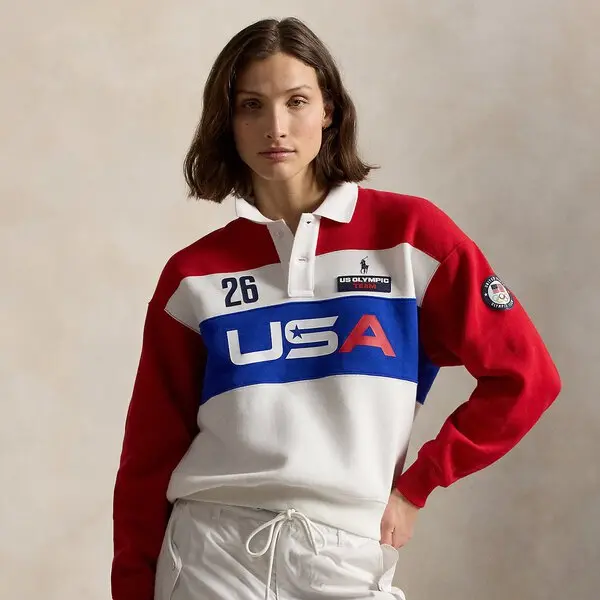 Ralph Lauren Team Usa Graphic Polo-collar Pullover - White/sapphire Star/red