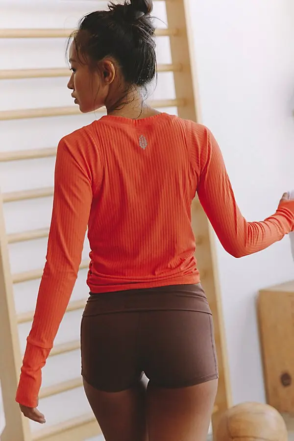Free People Tempo Ruched Ribbed Long Sleeve - Flame