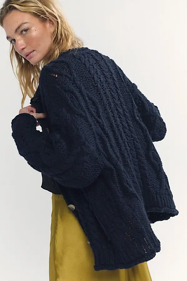 Free People Opal Knit Cardigan With Cable-knit Design - Black