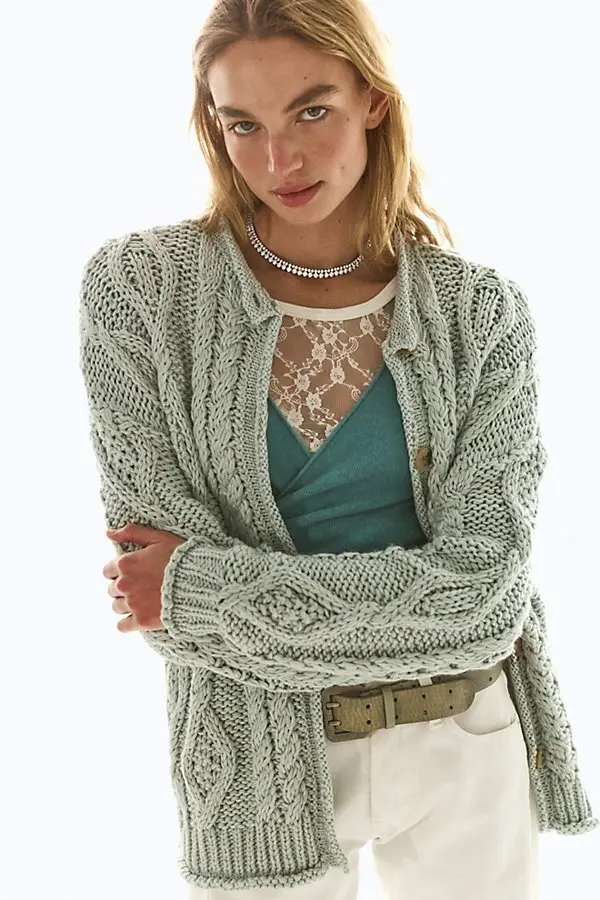 Free People Opal Knit Cardigan - Glacier Mint