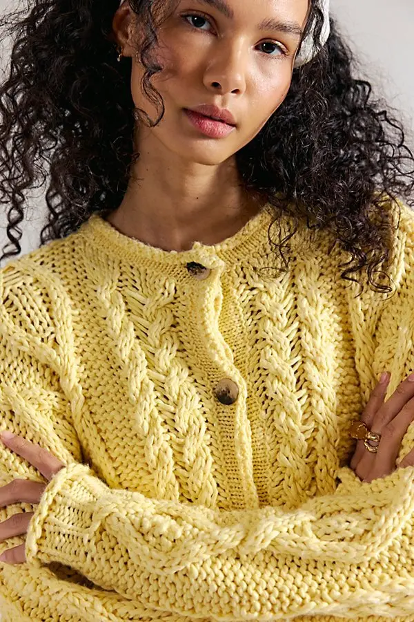 Free People Opal Knit Cardigan - Lemon Drop