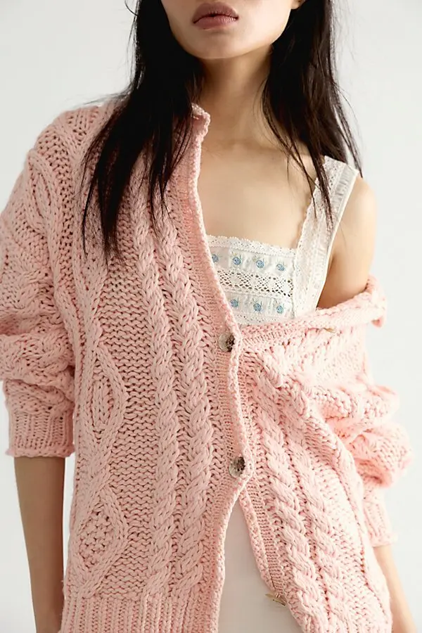 Free People Opal Knit Cardigan - Silver Peony