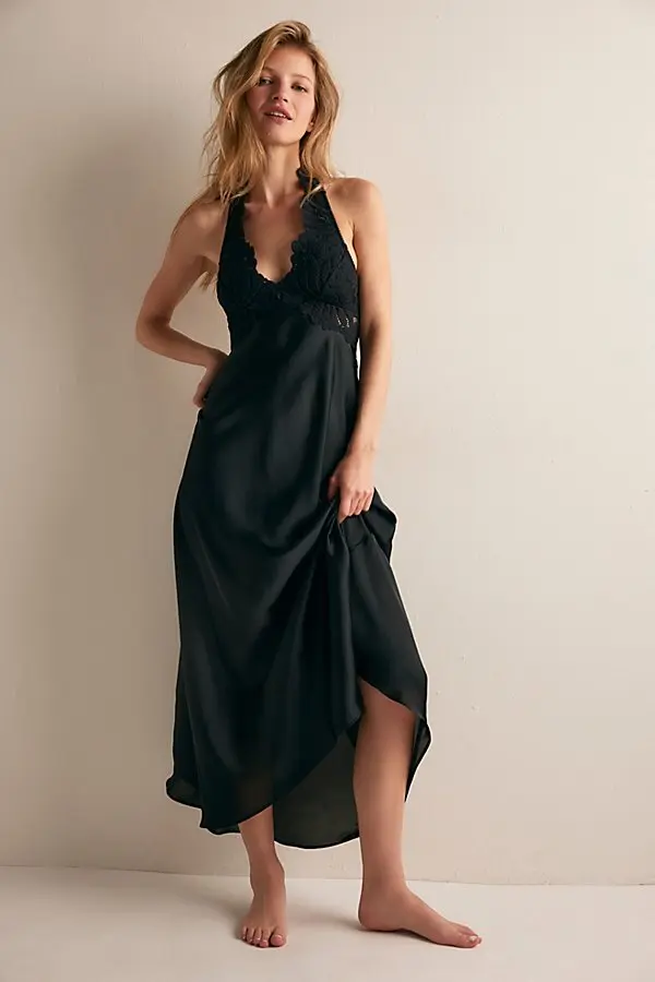 Free People Petal Party Midi Slip - Black