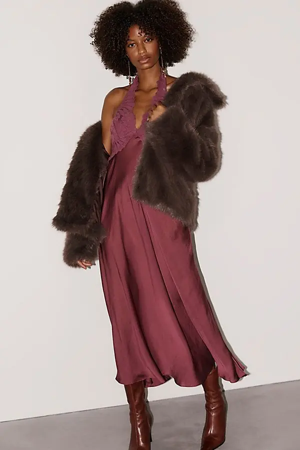 Free People Petal Party Midi Slip - Plum Shadow