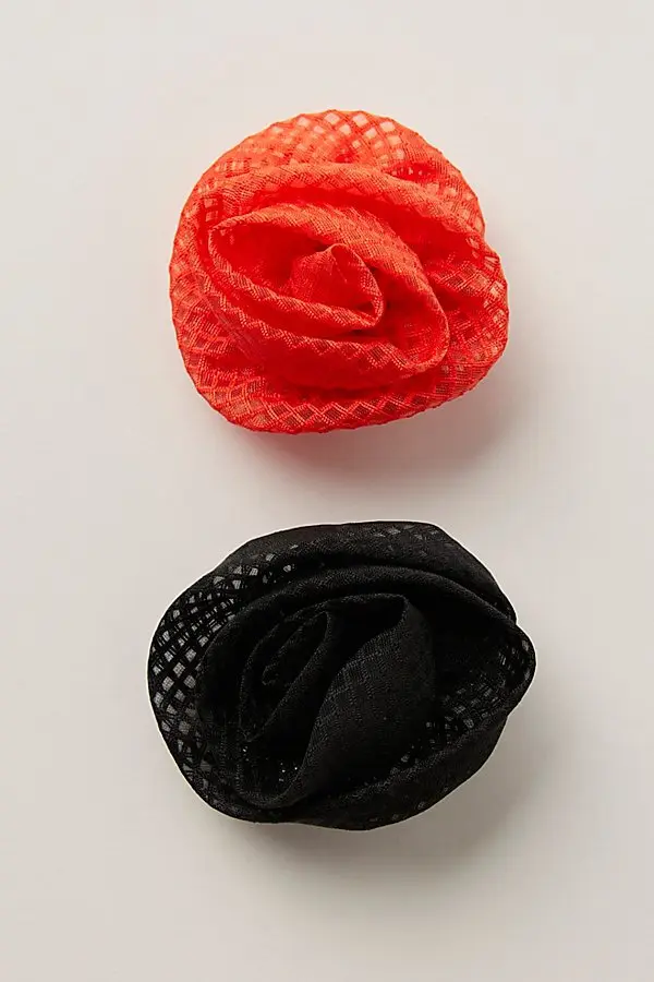 Free People Cece Barrettes Set - Red And Black