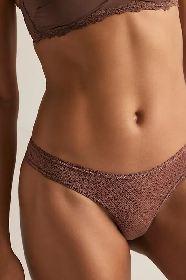 Free People Whisper Pointelle Thong - Chocolate