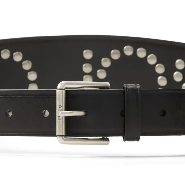 Ralph Lauren Studded Logo Leather Moto Belt