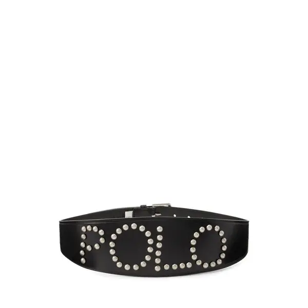 Ralph Lauren Studded Logo Leather Moto Belt