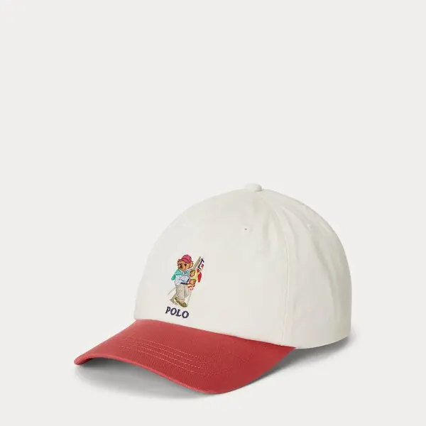 Ralph Lauren Polo Bear Cotton Chino Cap - Deckwash White/red