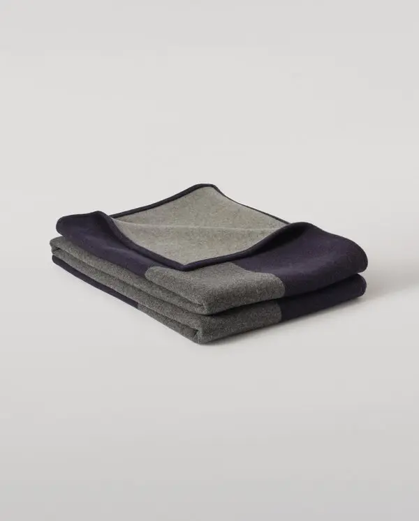 Johnstons Of Elgin Art Geometric & Grey Cashmere Throw - Navy