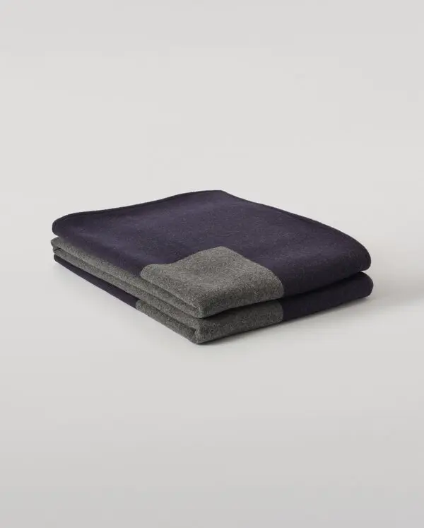 Johnstons Of Elgin Art Geometric & Grey Cashmere Throw - Navy