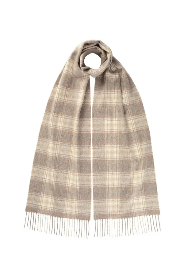 Johnstons Of Elgin Tweed Cashmere Light Brown Scarf - Natural