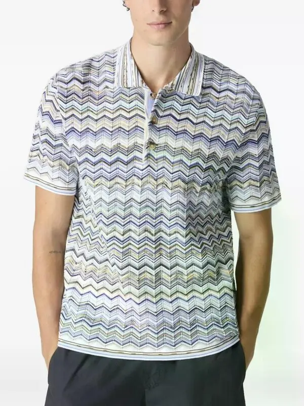 Missoni Cotton Knit Polo Shirt With Chevron Pattern