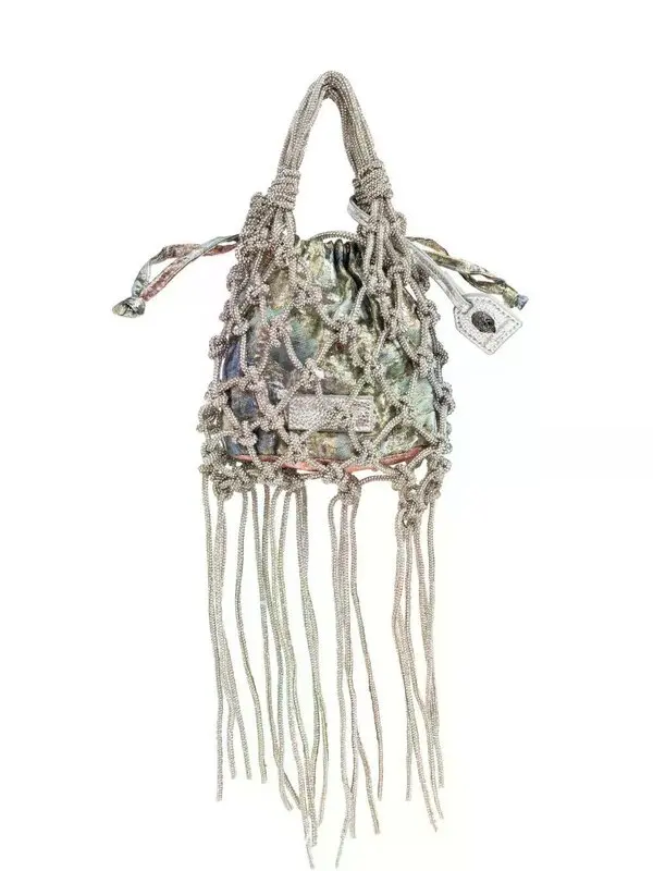 Kurt Geiger Mini Macramé Crystal Tote Bag - Silver