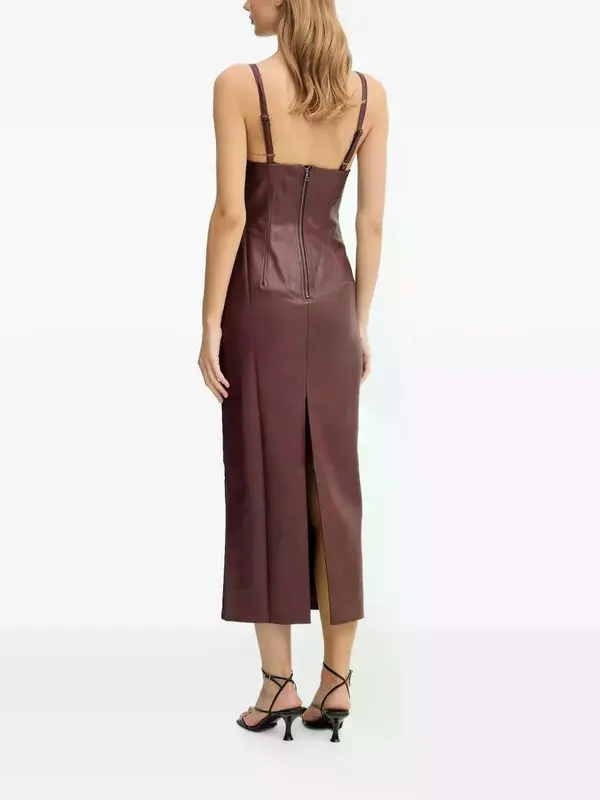 Bardot V-Neck Faux-Leather Midi Dress - Red