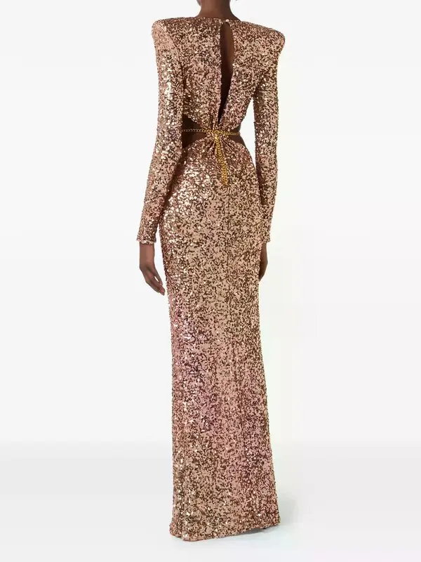Elisabetta Franchi Red Carpet Sequined Maxi Dress With Belt