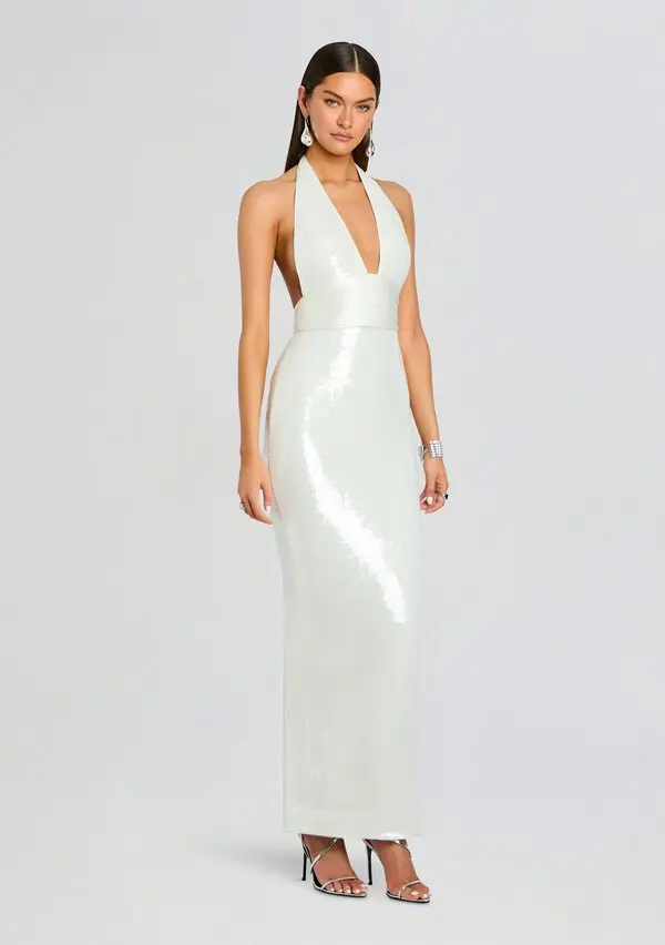 Retrofete Sequin Gown With Halter Neckline
